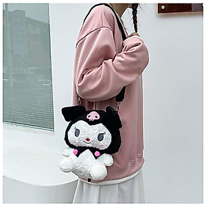 Hipi-shop Crossbody Bags for Women Furry doll Lolita bag zipper cute canvas bag Purses and Handbags Canvas shoulder Bag, Black