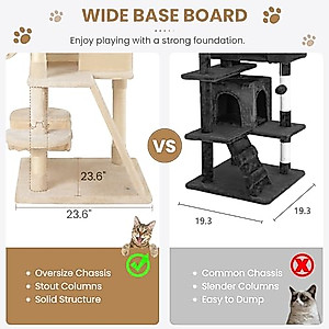 SHA CERLIN 65in Larger Cat Tree Tower Condo for Indoor Cats, Multi-Level Furniture Activity Center with Wide Base/Cozy Plush Cat Perches/Baskets/Sisal Scratching Posts and Hammock/Beige