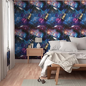 Peel & Stick Wallpaper Swatch - Galactic Dreams Galaxy Outer Space Nebula Night Sky Stars Science Cosmos Custom Removable Wallpaper by Spoonflower
