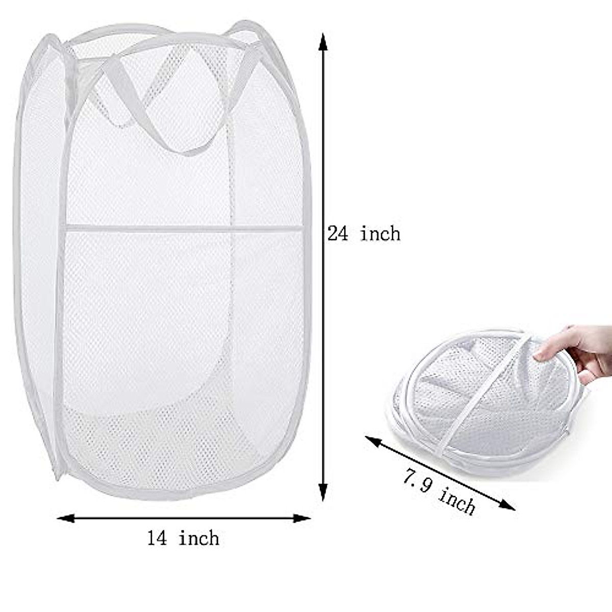 Bud Mesh Pop up Laundry Hamper, Portable Foldable Clothes Hamper for Kids Room, College Dorm or Travel, Collapsible for Storage, White