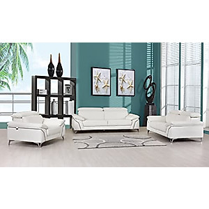 Blackjack Furniture Naples Italian Leather Adjustable Headrests, Sofa, 88", White