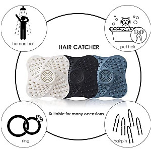 Drain Strainer, Hair Catcher, 2022 Design Anti Clog-Free, Bathroom Bathtub Shower Kitchen Sink Floor Drain, Tub Rubber Stopper, Pet Fur Food Basket, Flexible Silicone, White Black Blue, Standard