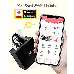 Memoqueen Mini Sticker Printer - M02 Wireless Pocket Printer, Compatible with iOS & Android, Photo Printer for Phone, for Fun Christmas Sticker, DIY Journal, New Year Gift, Black