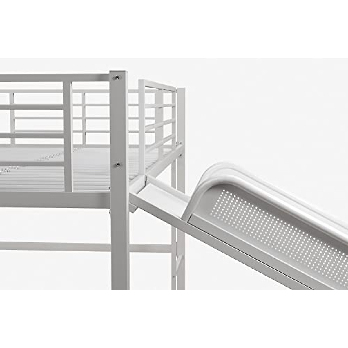 DHP Junior Twin Metal Loft Bed with Slide, Multifunctional Design, White with White Slide