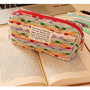 JHTPSLR Wool Knitting Pencil Pouch Colorful Knitting Wool Pencil Case Aesthetic Pencil Pouch Zipper Pen Bag Storage Bag Make Up Bag Stationery Organizer Bag for Office Travel (Multi)