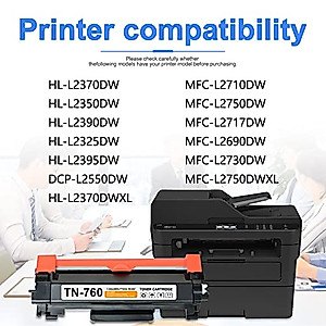 UOTYUE 2 Pack TN760 TN-760 High Yield Toner Cartridge Replacement for Brother 760 to use with MFC-L2710DW HL-L2395DW MFC-L2750DW HL-L2370DW HL-L2390DW DCP-L2550DW HL-L2350DW Printer Ink Cartridge