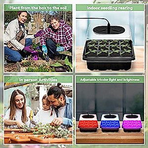60 cell Reusable Seed Starter Tray with Grow Light, 5 Pack Seed Starter Kit with Adjustable Red, Purple, and Blue Light Brightness, Humidity,Timing for Indoor all plants fruit and vegetable seedlings