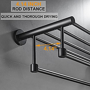 TocTen Bathroom Towel Rack, Towel Shelf for Bathroom with Double Towel Bar Wall Mounted, Premium SUS 304 Stainless Steel Hotel Bath Towel Holder, Anti-Rust Towel Rod with Shelf (24 in, Matte Black)