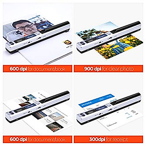 MUNBYN Portable Scanner, Photo Scanner for A4 Documents Pictures Pages Texts in 900 Dpi, Flat Scanning, Include 16G SD Card, No Driver