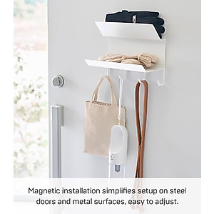 Yamazaki Home Tower Magnetic 2-Tier Entryway Organizer - Storage for Gloves and Hats with Hooks for Keys and Bags - Steel