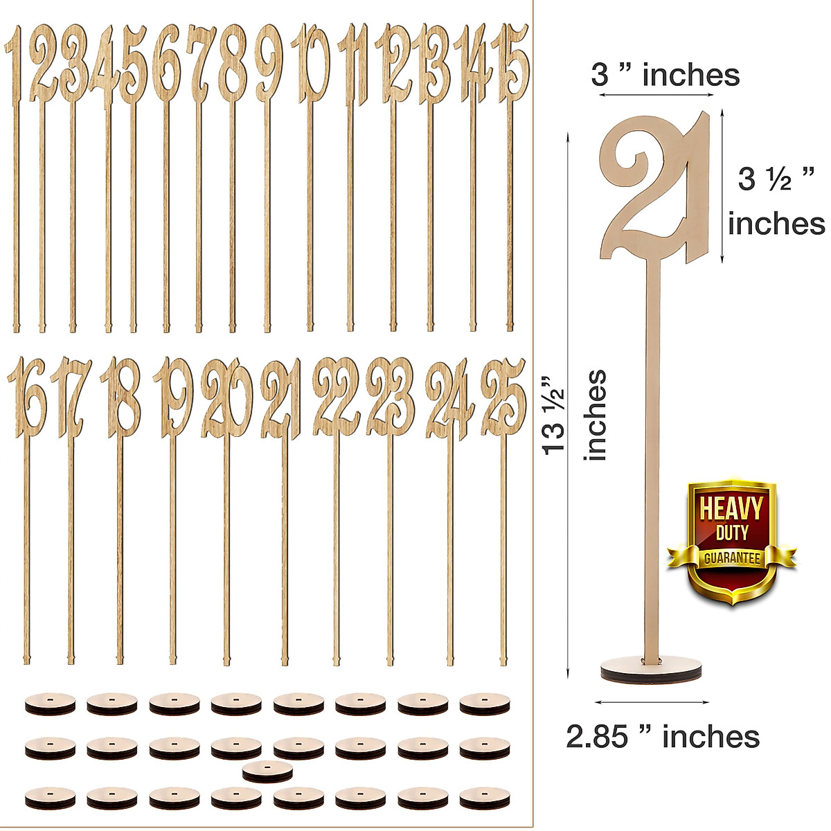 Merry Expressions Table Numbers, Wedding Table Numbers 1-25, Each Number is 13.5 inch Wooden Numbers For Receptions, Weddings & Restaurants Commercial Grade