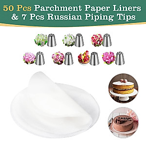 E-Gtong Springform Pan, Stainless Steel Springform Cake Pan, Leakproof & Nonstick Cheesecake Pan, 4" 7" 9" Round cake Pan with 50 Pcs Paper Liners and 7 Pcs Piping Tips