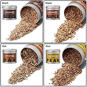 4 Packs Wood Chips for Smokers, Include Oak, Maple, Pear and Beech, Natural Wood Chips for Old Fashioned Cocktail Smoker, Sawdust Smoked Drinks and Meat