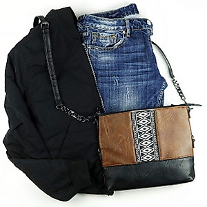 K&Bo Juniper Women’s Chain Crossbody Handbag Purse Brown, Boho Embroidered Medium, Converts to Clutch Bag, Lightweight