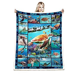 CYREKUD Turtle Blanket,Sea Turtle Gifts for Women Throw Blanket,Turtle Gifts for Turtle Lovers,Sea Turtle Ocean Animal Landscape Throw Blanket,Sofa Couch Beds Sea Turtle Decor Christmas 50" x 60"