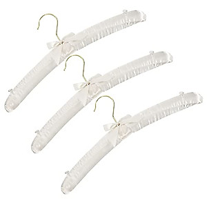 DECHOUS 3pcs Satin Padded Hangers Clothes Hanger Anti Slip Cushioned Hangers Sweaters Silk Hangers Wedding Dress Hangers Sponged Padded Clothes Hangers with Buttons White
