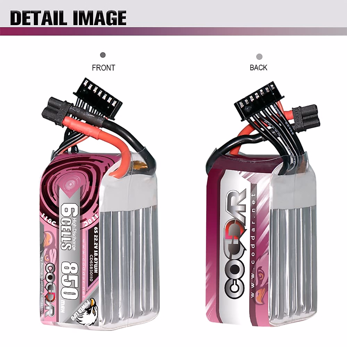 CODDAR 850mAh 6S 22.2V 110C LiPo Battery with XT30 Connector for RC Heli Airplane Quadcopter Helicopter Multi-Motor Hobby DIY Parts,2inch to 3inch FPV, 2inch to 2.5inch CineWhoop