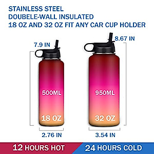 Personalized Water Bottle, Custom Sports Water Bottle with Name Customized Insulated Stainless Steel Vacuum Cup Bottle with Straw Lid, Christmas Valentine's Day Gift for Boys Girls Women Men 18oz/32oz