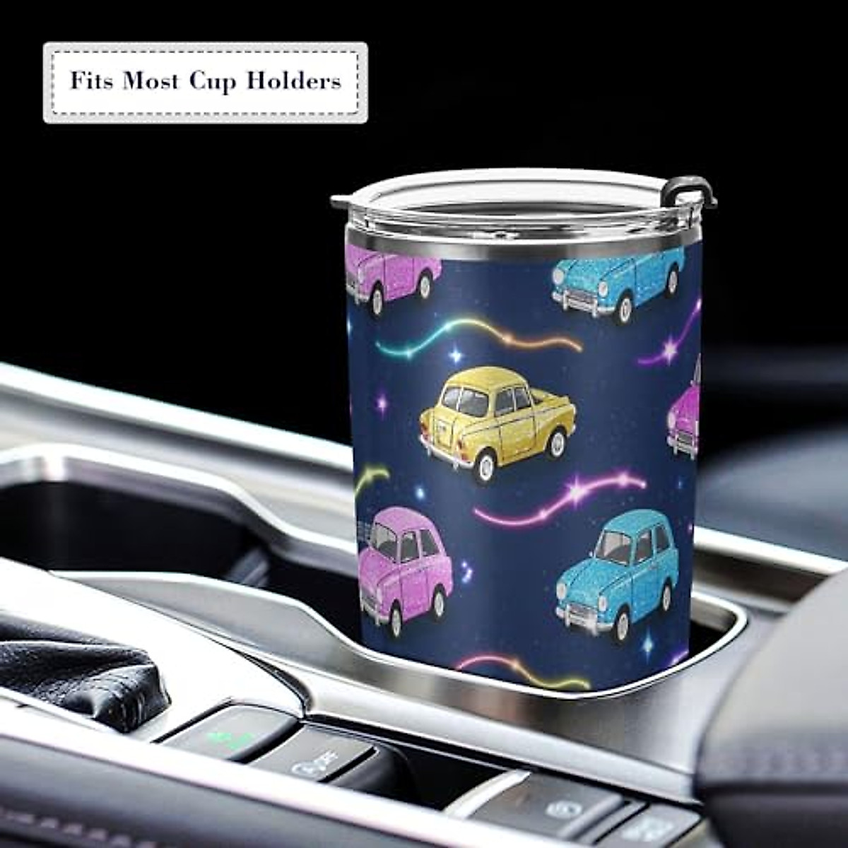 HXshaoye Fake Glitter cartoon car navy blue Stainless Steel cups with lids reusable with Lid and Straw Camping Mug for hot and cold drinks flip straw tumbler botella de agua para gym