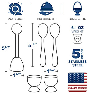 Eparé Egg Cups For Soft Boiled Eggs with Spoons - Hard Boiled Egg Holder & Egg Cracker Tool Set - Stainless Steel Handle Egg Opener Topper & Cutter