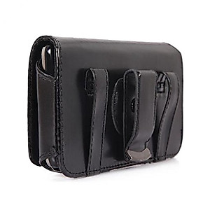 Black Leather Phone Case Cover Pouch Holster Swivel Belt Clip w Loops Compatible with T-Mobile LG V20 - T-Mobile Motorola Moto E5 Plus - T-Mobile Motorola Moto G7 Power