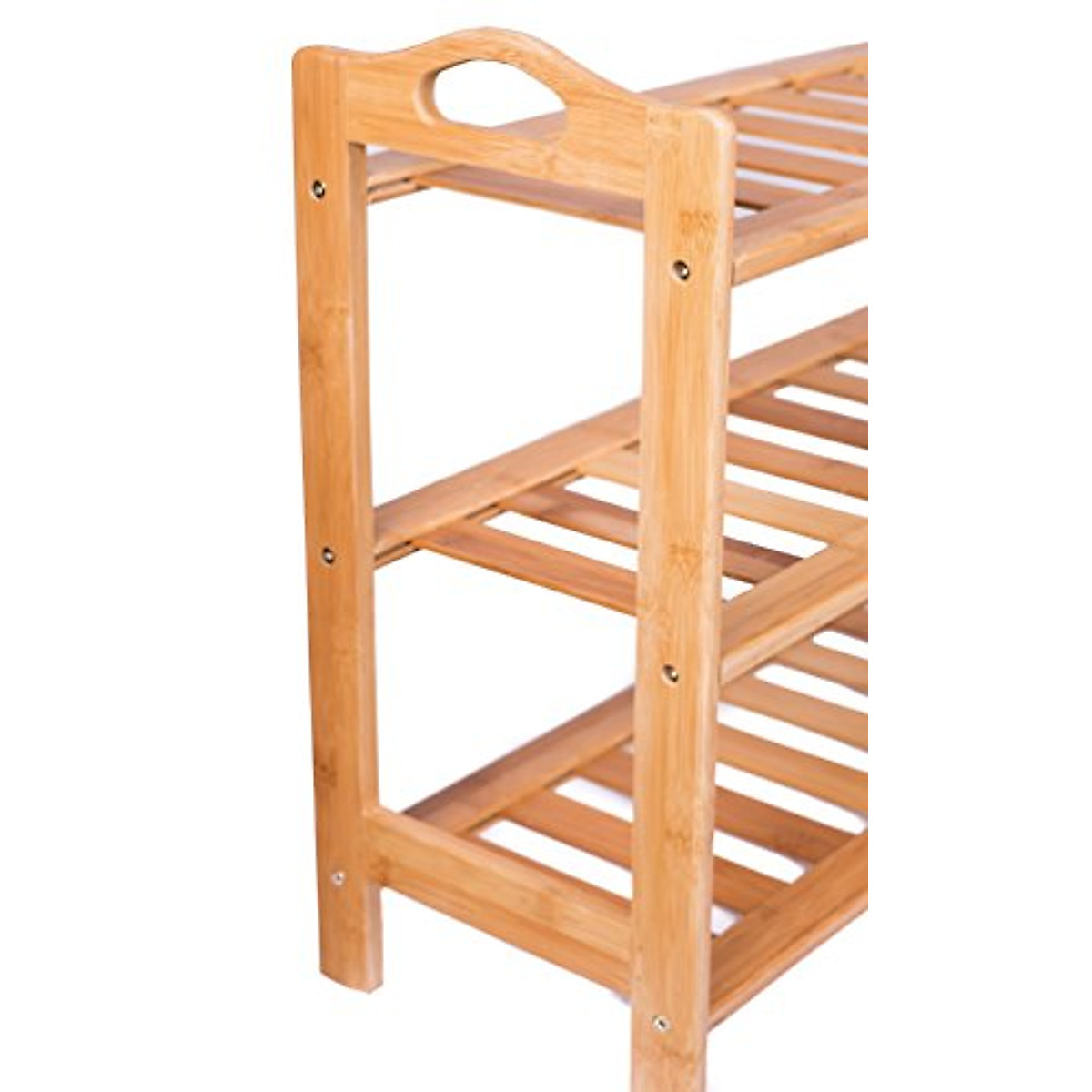 BirdRock Home 3 Tier Free Standing Shoe Rack with Handles - Natural Bamboo - Wood - Closets and Entryway - Storage Organizer Stand - Fits 9 Pairs of Shoes