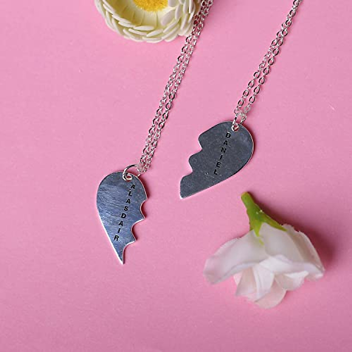 Matching Heart Necklace for Couples 2 Bestfriend Necklaces Soul Sisters Jewelry Custom Best Friend Friendship Bff Chain Him Her Engagement Wedding Anniversary Love Gifts Customized Name Double Heart