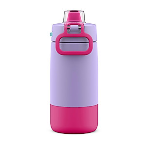Ello Kids Colby 12oz Stainless Steel Insulated Water Bottle with Straw and Built-In Silicone Coaster (Lilac/Pink)