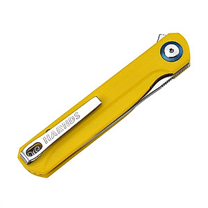 Harnds Wind Pocket Knife Flipper Sandvik Steel G10 Handle Folding Knife Ball Bearing with 2-Position Clip for Camping Survival and EDC (Yellow)