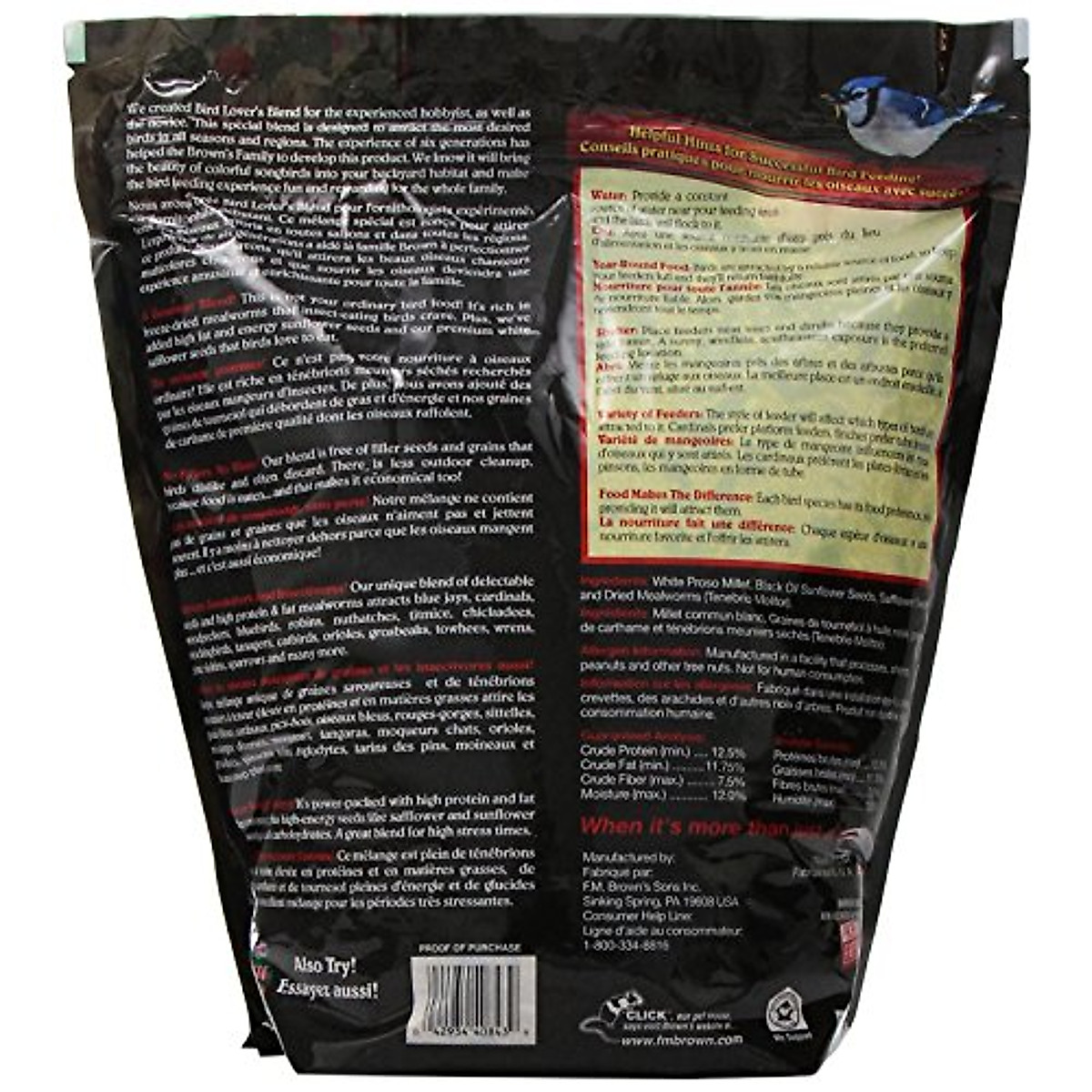 F.M.Brown'S 40843 Bird Lover'S Blend Hi-Energy Plus With Mealworms, 5-Pound