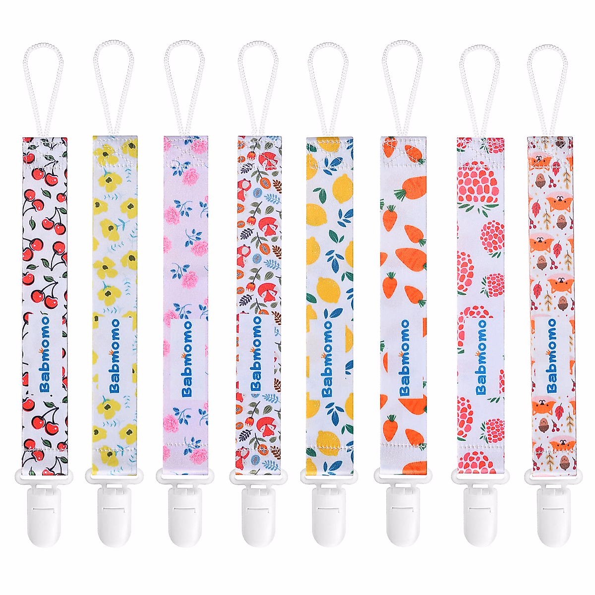 Babmomo Pacifier Clip,8 Pack Pacifier Holder for Boys and Girls,Stylish Binkie Clip Strap,Fits Most Pacifier Styles and Newborn Teether Toys &Baby Gift