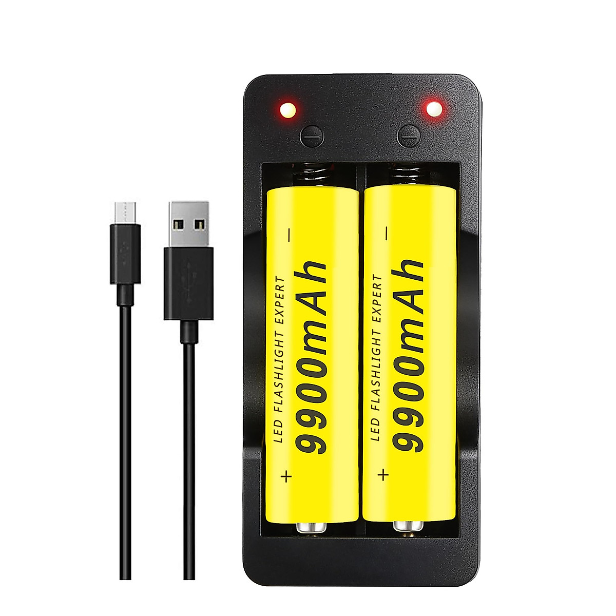 2PCS Rechargeable 9900mAh 3.7 Volt Battery High Capacity Batteries, with 2-Bays Smart Battery Charge for 18650 26650 14500 16340