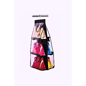 Bag Organizer 1 Pack for Closet or Behind The Door, Handbag Purse Organizer, 6 Larger Pockets Independent Compartments, Space Saving, Foldable, Washable and Universal Fit (Black)