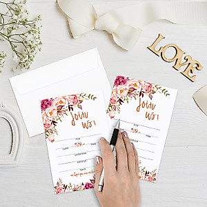 YUEXLL Set of 25 Floral Invitations with 25 White Envelopes, Join Us Fill-in Invites Cards Fit All Occasion for Birthday, Engagement, Wedding, Bridal Shower, Anniversary Party - 03