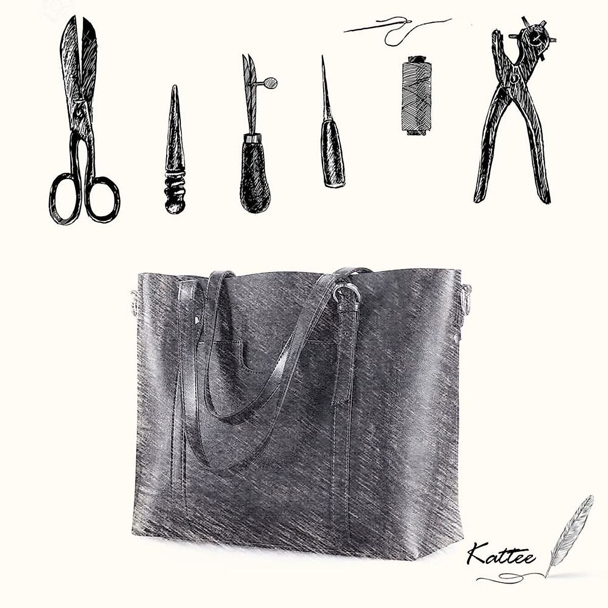 Kattee Genuine Leather Women Tote Bag Soft Handbags Vintage Shoulder Purses Fashion Top Handle Bag Large Capacity (Brown)