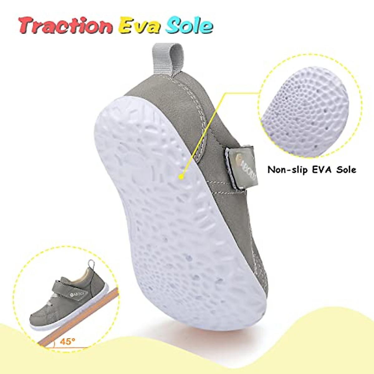 QFH Unisex Baby Shoes Boys Girls Sneakers Infant Slip On First Walking Shoes Toddler Casual Star Sneaker Crib Shoes Grey 7.5-8 Toddler