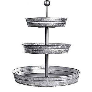 GetSet2Save Vintage Galvanized 3 Tier Serving Tray Rustic Country Farmhouse Kitchen, one size, Silver