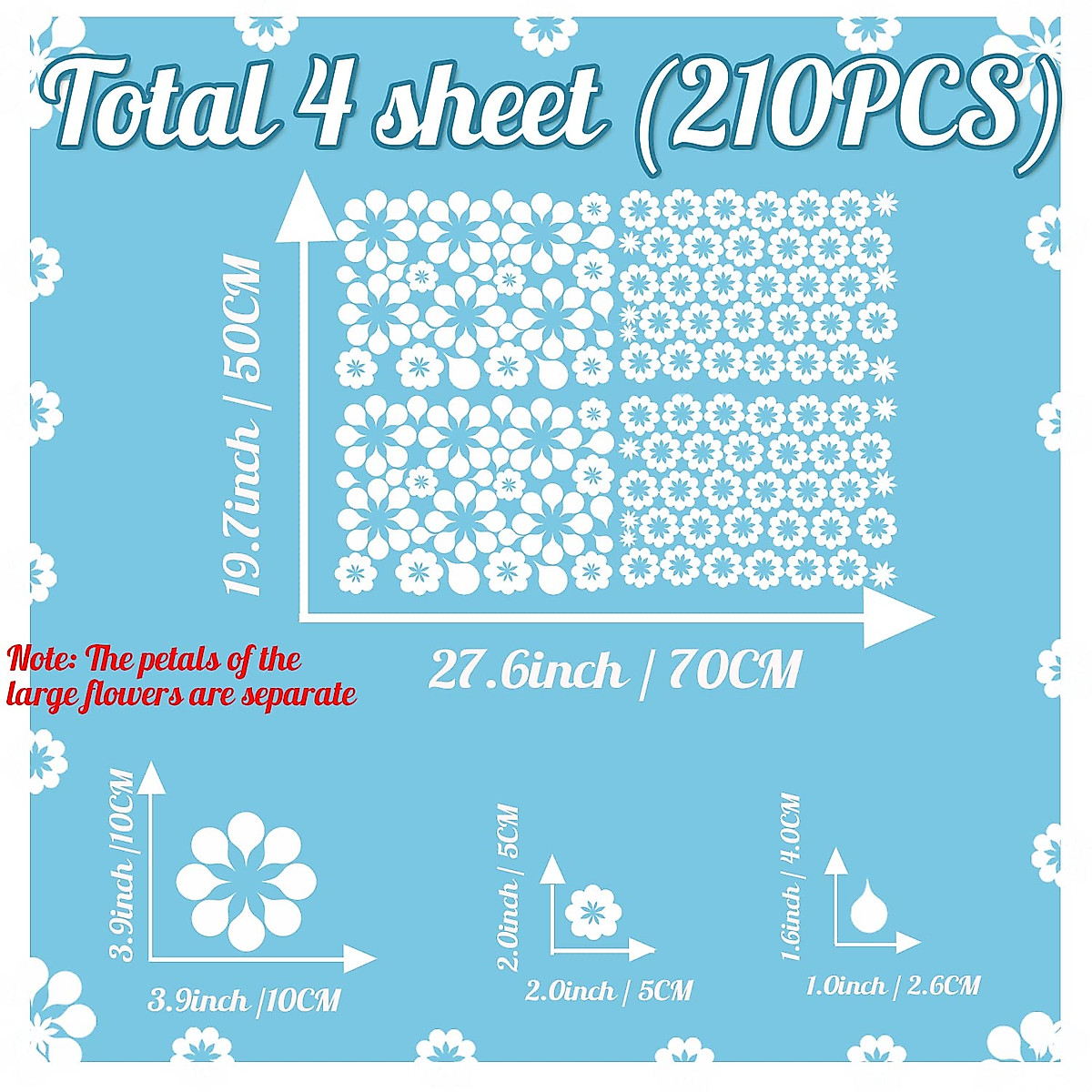 200Pcs Daisy Wall Decals Peel and Stick White Daisy Stickers Flower Wall Stickers Daisy Flower Wallpaper Window Clings Polka Dots Art Murals Wall Decal for Kids Baby Girls Bedroom Living Room Decor