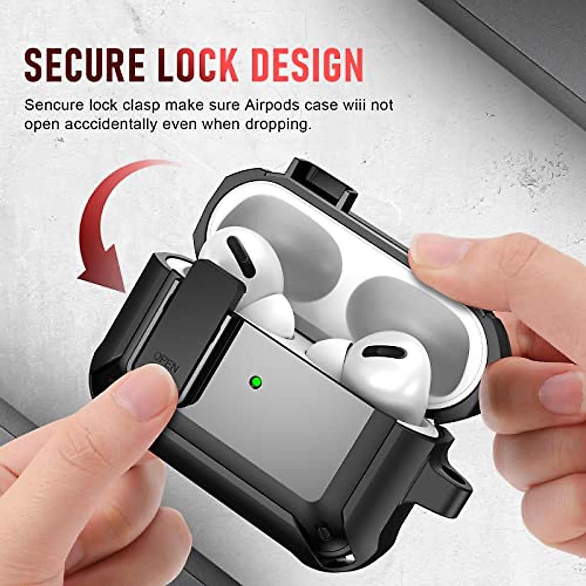 Samtec Airpod Pro 2 Case Cover 2022 with Secure Lock Clip, Military Armor Series Full-Body Rugged Hard Shell for Men Women with Keychain，Shockproof Protective Case for AirPod Pro 2nd Generation,Black