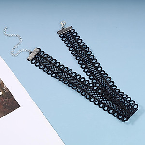 Aneneiceera Boho Black Lace Necklace Chain Hollow Lace Choker Necklace Adjustable Black Cord Necklace Sexy Lace Tattoo Necklace Black Collar Necklace Chain Jewelry for Women (Black)