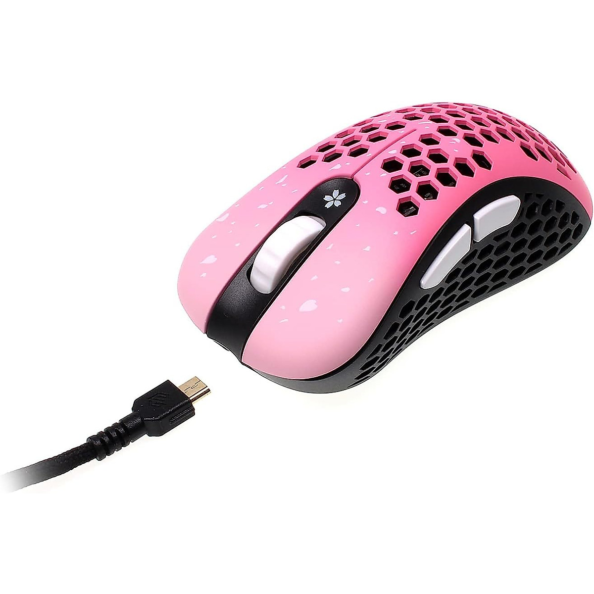 Gwolves Skoll Mini SK-S Sakura 50g Ultralight Weight Honeycomb Design Ergonomic Gaming Mouse with 3389 Sensor - PTFE Skates - 16,000DPI - Detachable Cable (Pink) (Small)