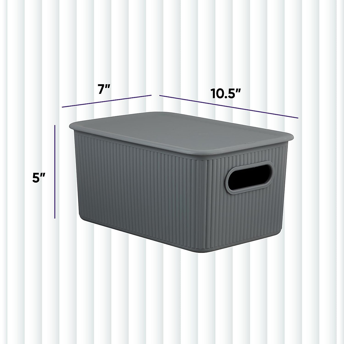 Superio Decorative Lidded Home Storage Bins, Plastic Organizer Baskets, Medium Grey (2 Pack - 5 Liter) Stackable Container Box, for Organizing Closet Shelves Drawer Shelf