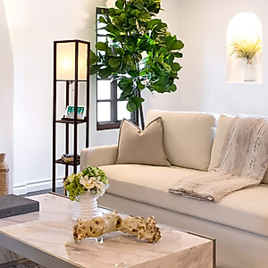 Brightech Maxwell – Modern Shelf Floor Lamp with USB Ports, Wireless Charging & Outlet – Versatile Corner Display and Lamp with Shelves, Storage Solution for Living Room, Office, Bedroom