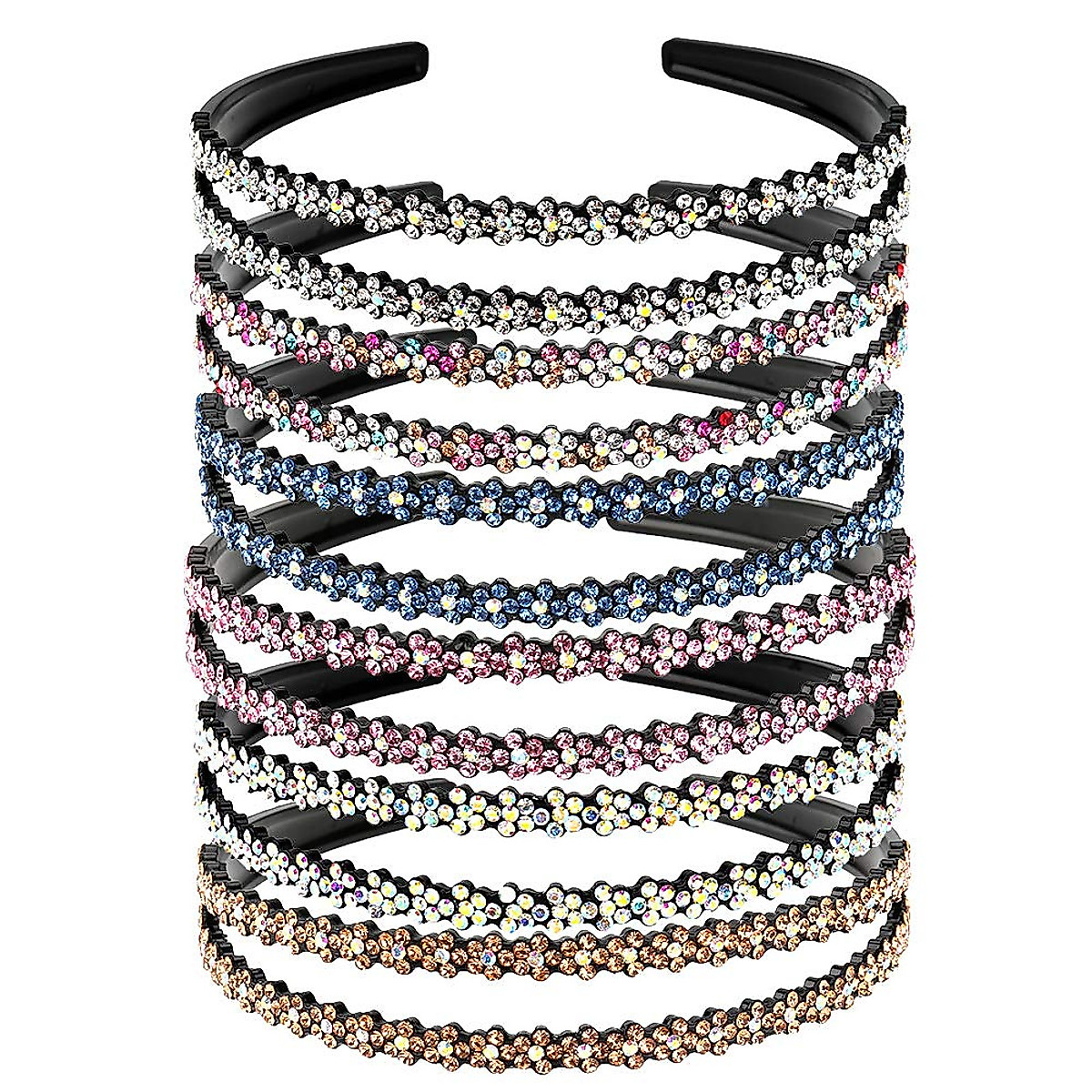 BKpearl 6 Pack Rhinestone Headbands, Fashion Teeth Hairband Double Row Non-slip Hair Hoop for Women Girls