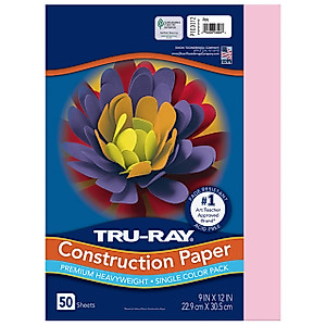Pacon 103012 Tru-Ray Construction Paper, 76 lbs., 9 x 12, Pink, 50 Sheets/Pack