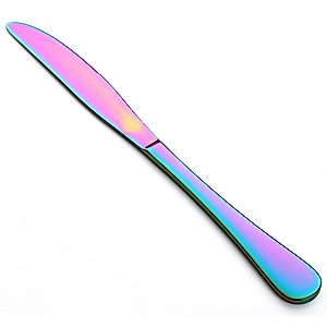 WYT Colorful Dinner Knives Set of 8, Stainless Steel Rainbow Premium Dinner Knife 9.1-Inche, Muticolorful 8-Piece Cutlery Dinner Knives, Mirror Polish, Dishwasher Safe…