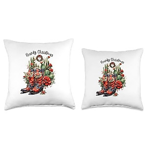 CHRISTMAS XMAS FUN WESTERN WINTER SEASON DESIGN, XMAS, HOWDY CHRISTMAS, BLACK, COWBOY BOOTS Throw Pillow, 16x16, Multicolor