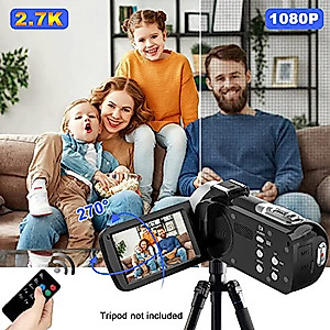 Rawiemy Video Camera Camcorder HD 2.7K 48.0MP Video Recorder Camera Vlogging Camera for YouTube Kids Camcorder with 3" LCD Screen,Remote,2 Batteries and 32G SD Card