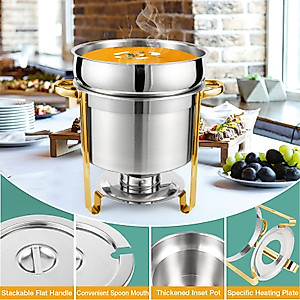 Restlrious Soup Chafer 7 QT Stainless Steel Round Soup Warmer, Large Marmite Soup Chafer with Pot Lid and Fuel Holder in Gold Accent, for Catering Parties Events Banquets, Commercial Grade 2 Pack