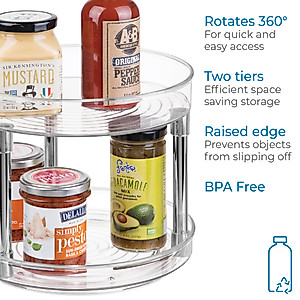 InterDesign Linus Two-Tier Lazy Susan Turntable Spice Organizer Rack for Kitchen - 9", Clear/Chrome